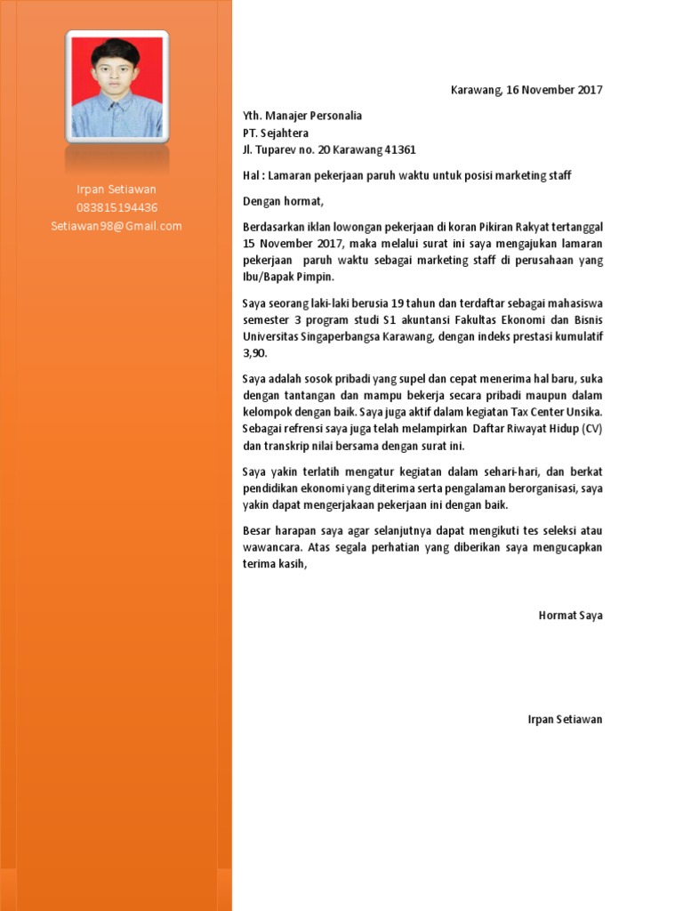 Surat Lamaran Part Time | PDF
