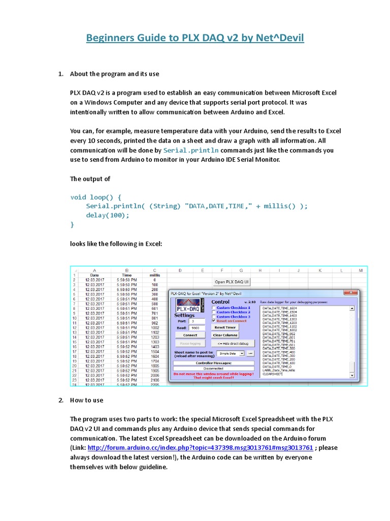 Beginners Guide To PLX DAQ v2 by Net Devil: Serial - Println | PDF ...