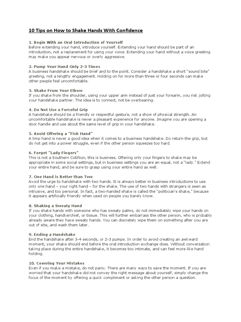 Confident Handshakes for Professionals | PDF | Hand | Limbs (Anatomy)