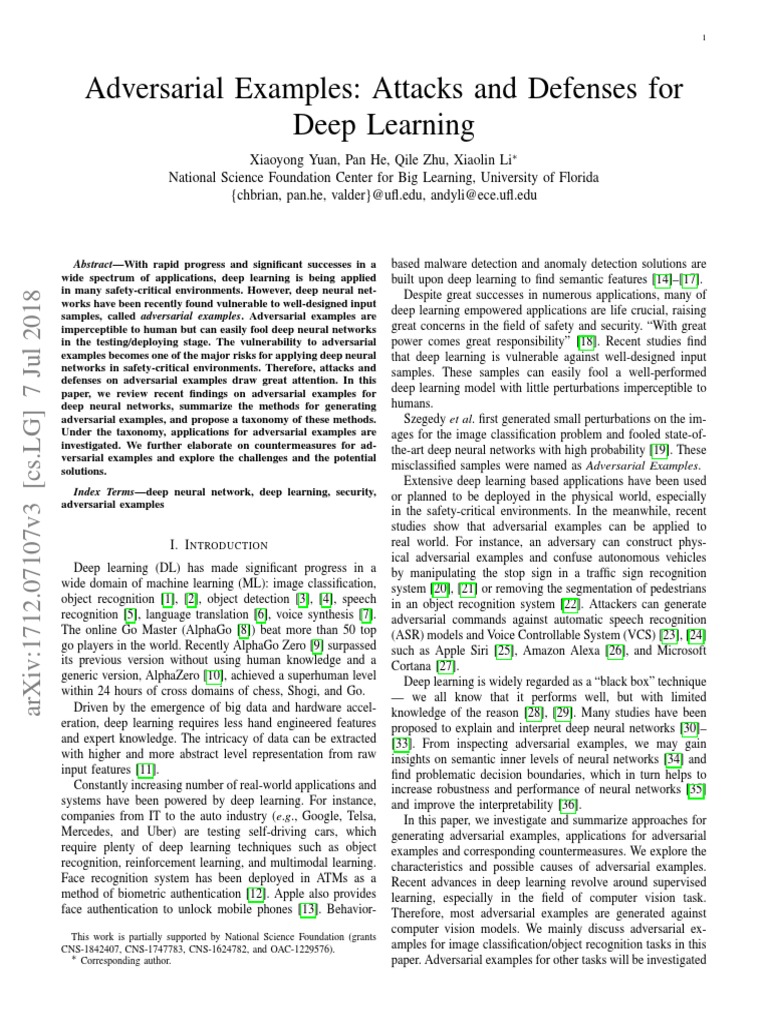 Adversarial Examples: Attacks and Defenses For Deep Learning | PDF | Deep Learning | Artificial ...