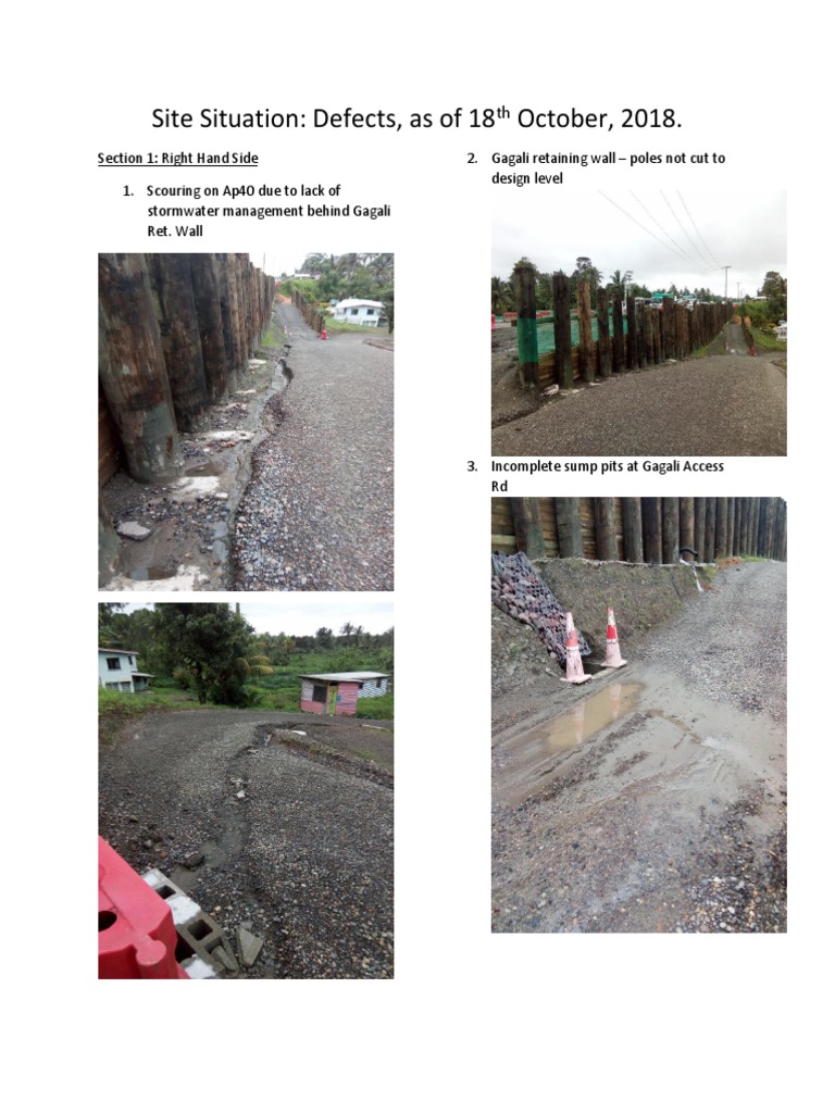 Defects Inspected On Site (18th October 2018) | PDF | Stormwater | Road