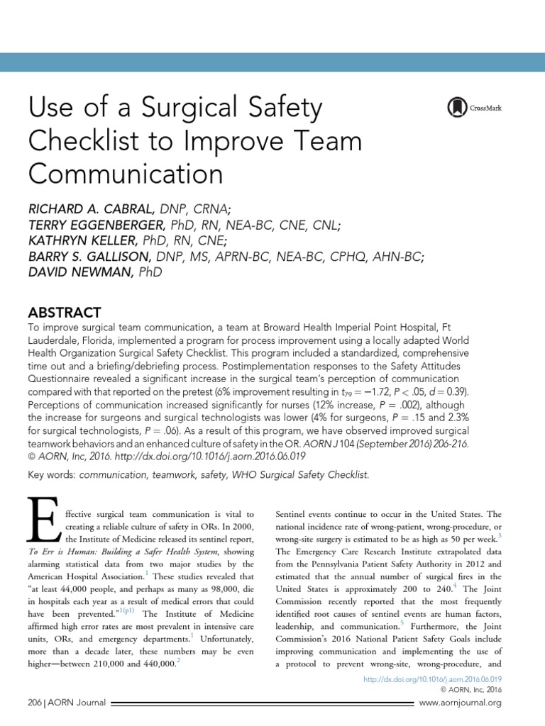 Improving Surgical Team Communication Through Implementation of a ...