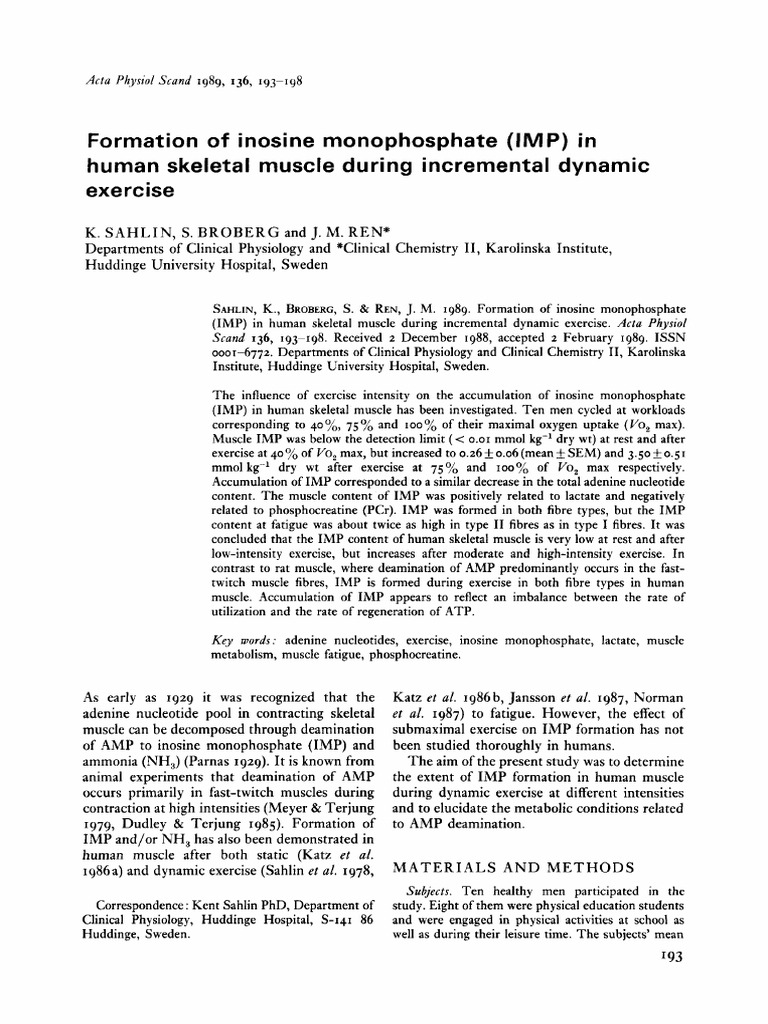 Formation of Inosine Monophosphate (IMP) in Human Skeletal Muscle ...