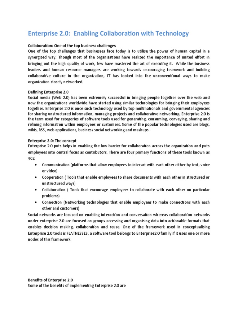 Enterprise 2.0 | PDF | Web 2.0 | Collaboration