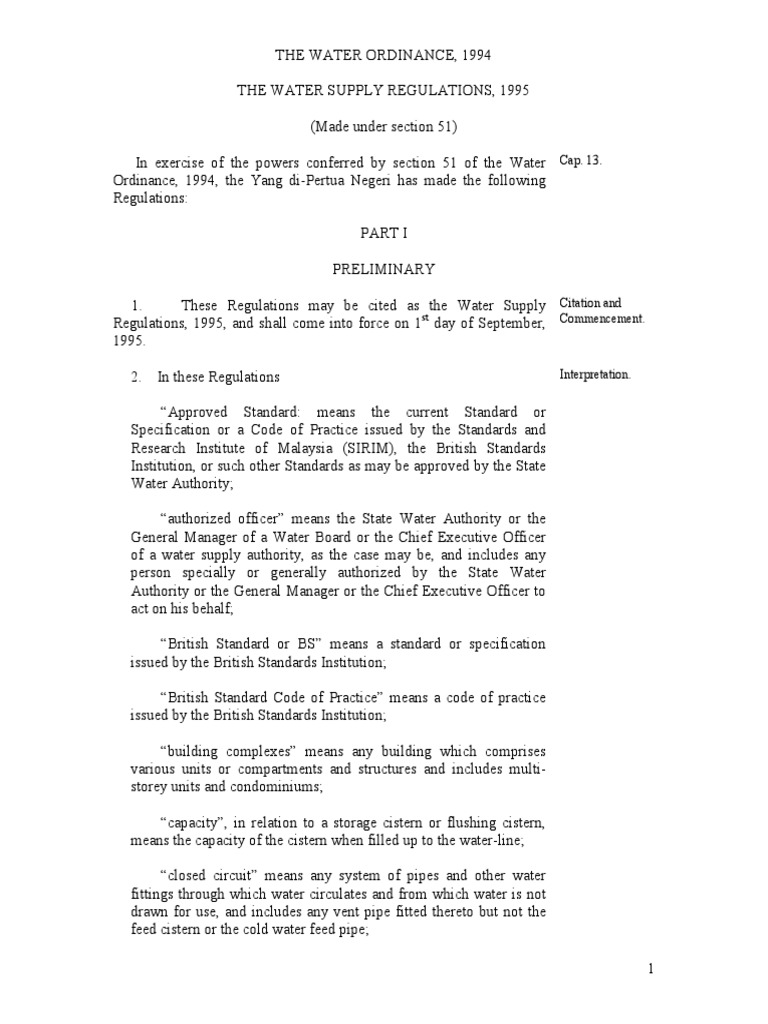 Water Supply Regulations Overview 1995 | PDF | Pipe (Fluid Conveyance ...