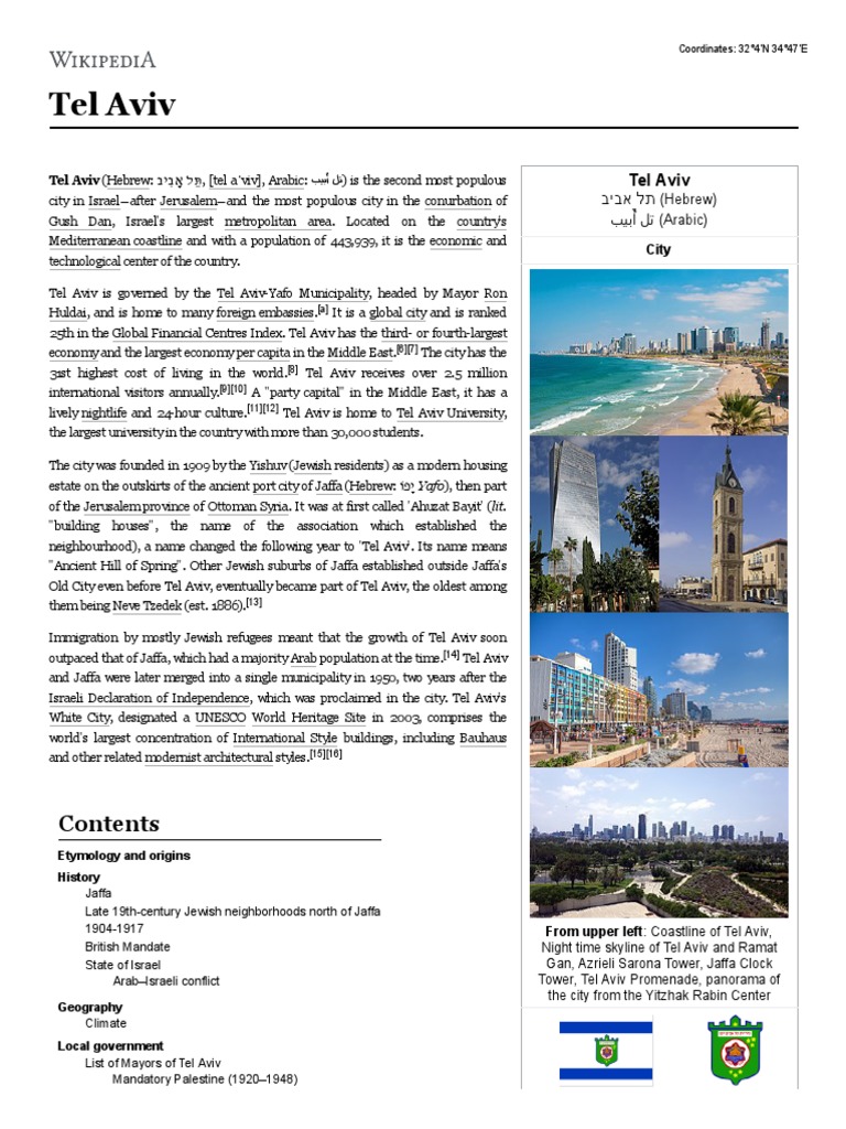 Tel Aviv: (Hebrew) ﺐﻴﺑَأ ﻞﺗ (Arabic) בי ִב ָא ל ֵתּ | PDF | Tel Aviv ...