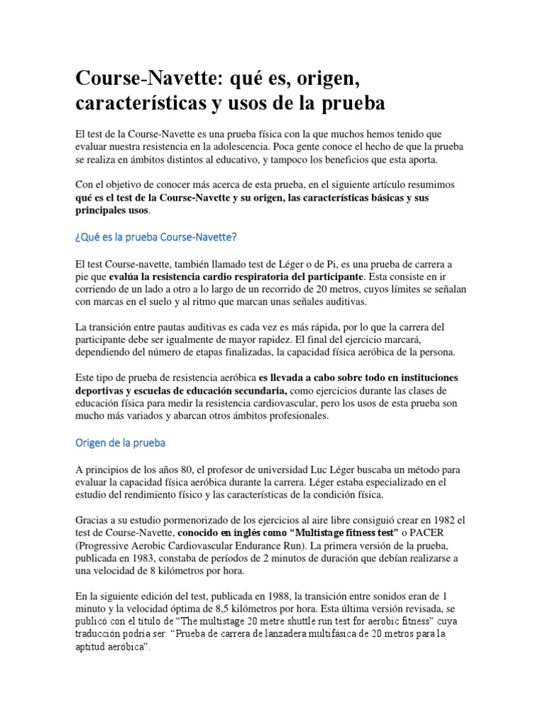 Course Navette | PDF | Prueba / examen | Deportes