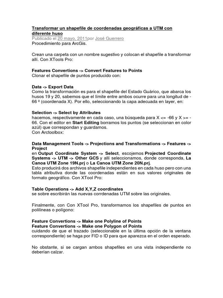 Transformar Un Shapefile de Coordenadas Geográficas A UTM Con Diferente ...