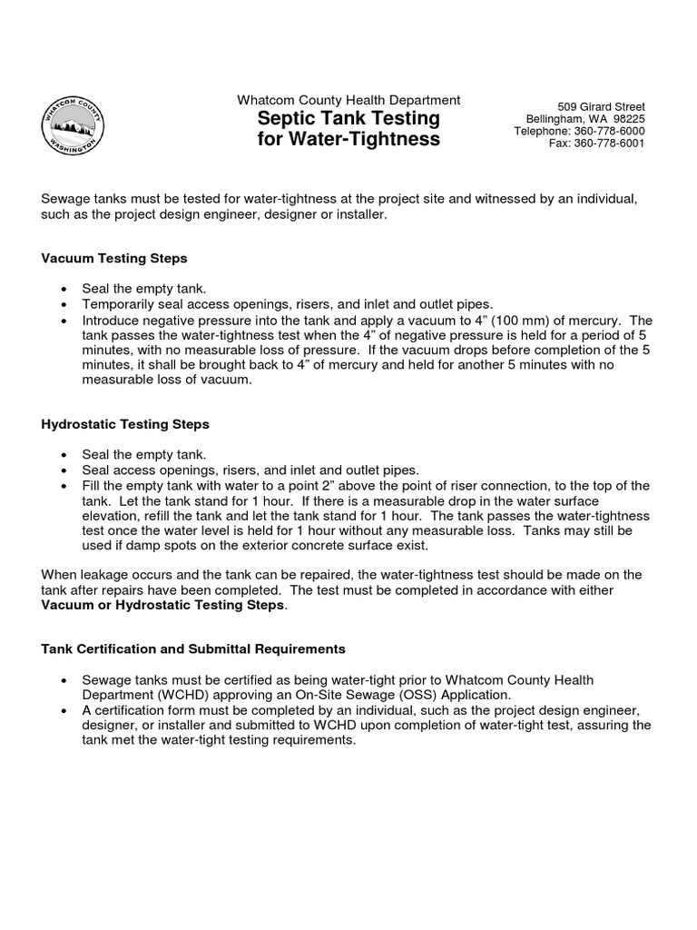 Water Tightness - Fill in - 201510091420303143 | PDF | Septic Tank | Vacuum