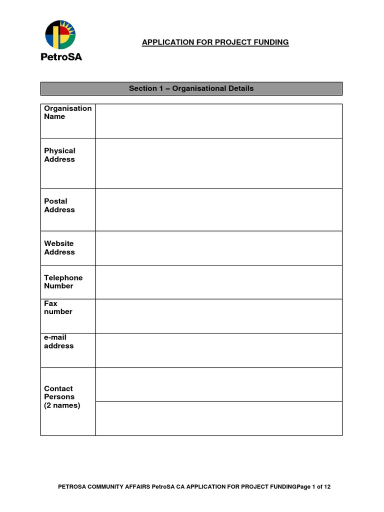 PetroSA Project Funding Application Form | PDF | Government | Public Sphere
