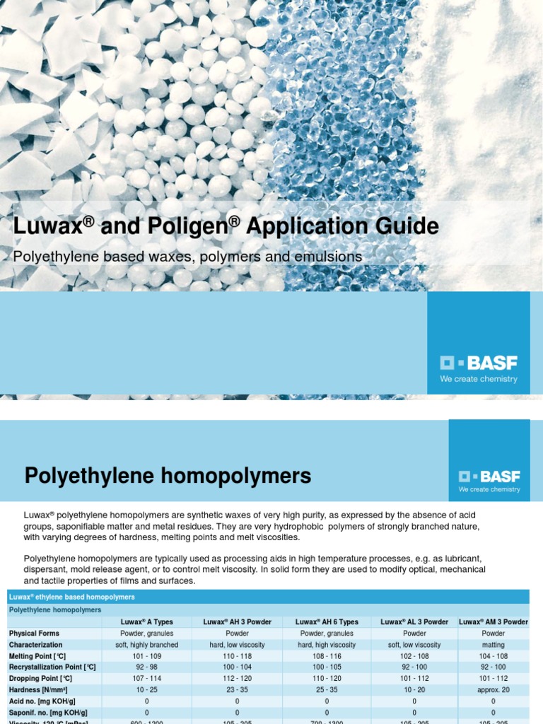 Luwax and Poligen - Application Guide BAFS | PDF | Wax | Polymers