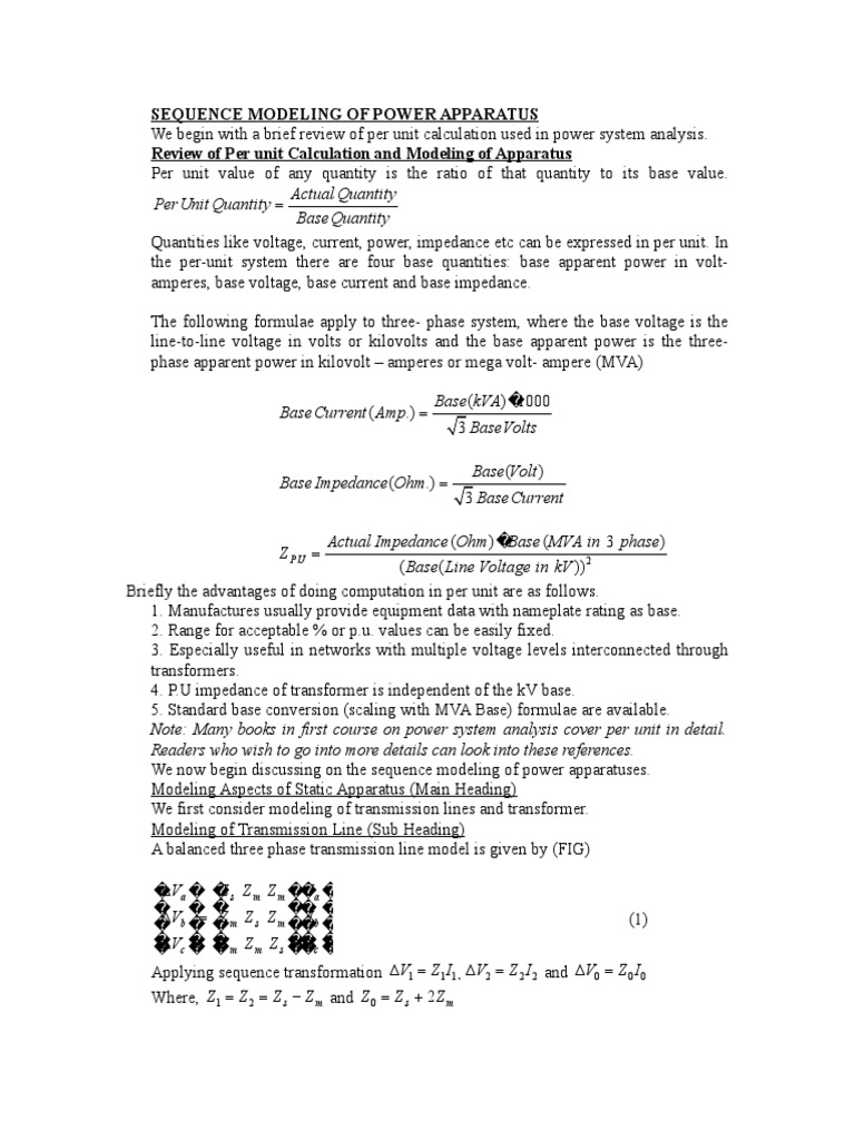 Lecture 12 Per Unit Calculation and Modeling of Apparatus | PDF ...