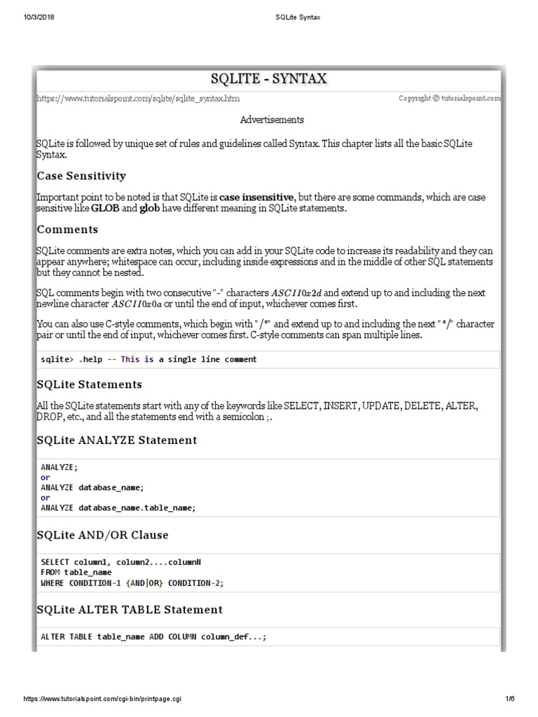 Sqlite Syntax Case Sensitivity Pdf Database Index Computer Programming