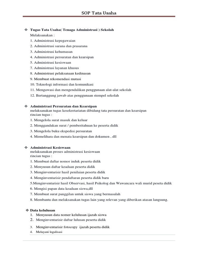 Contoh SOP TU | PDF | Karier & Perkembangan