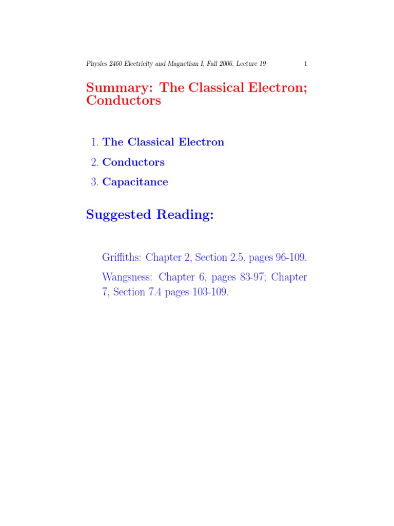 Summary: The Classical Electron Conductors: Suggested Reading | PDF ...