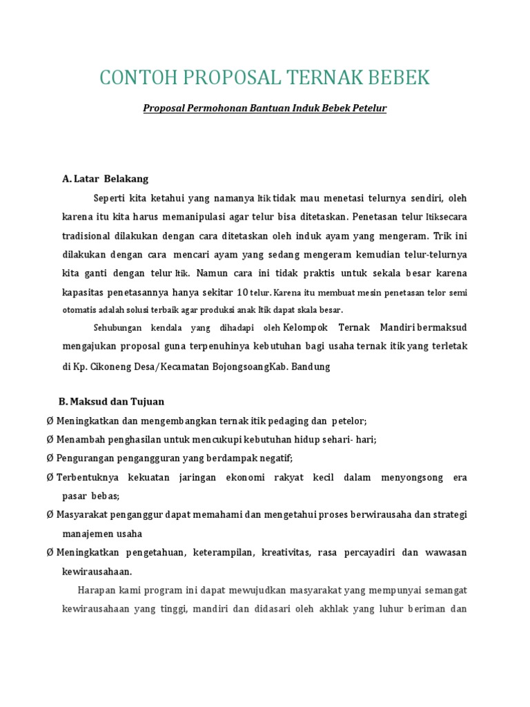 Contoh Proposal Ternak Bebek | PDF