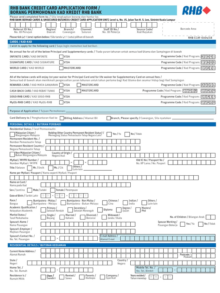 RHBM 0034 RHB Card Application Forms - Generic - Rev12 - FINAL PDF ...