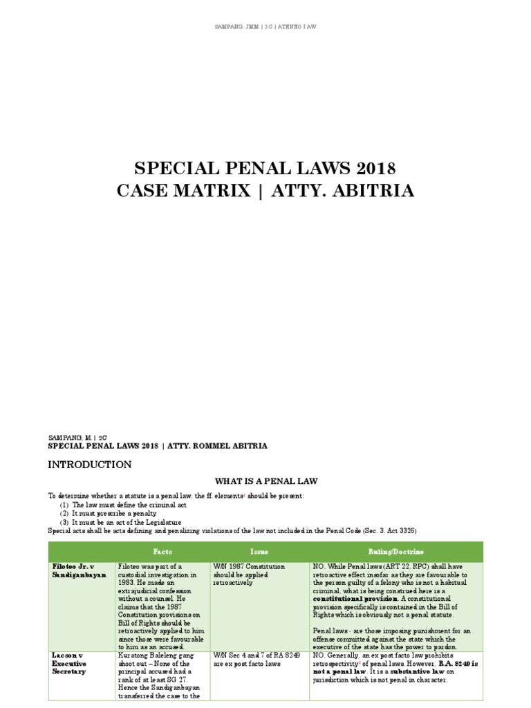 Comprehensive Special Penal Laws 2018 Reviewer | PDF | Pardon | Ex Post ...