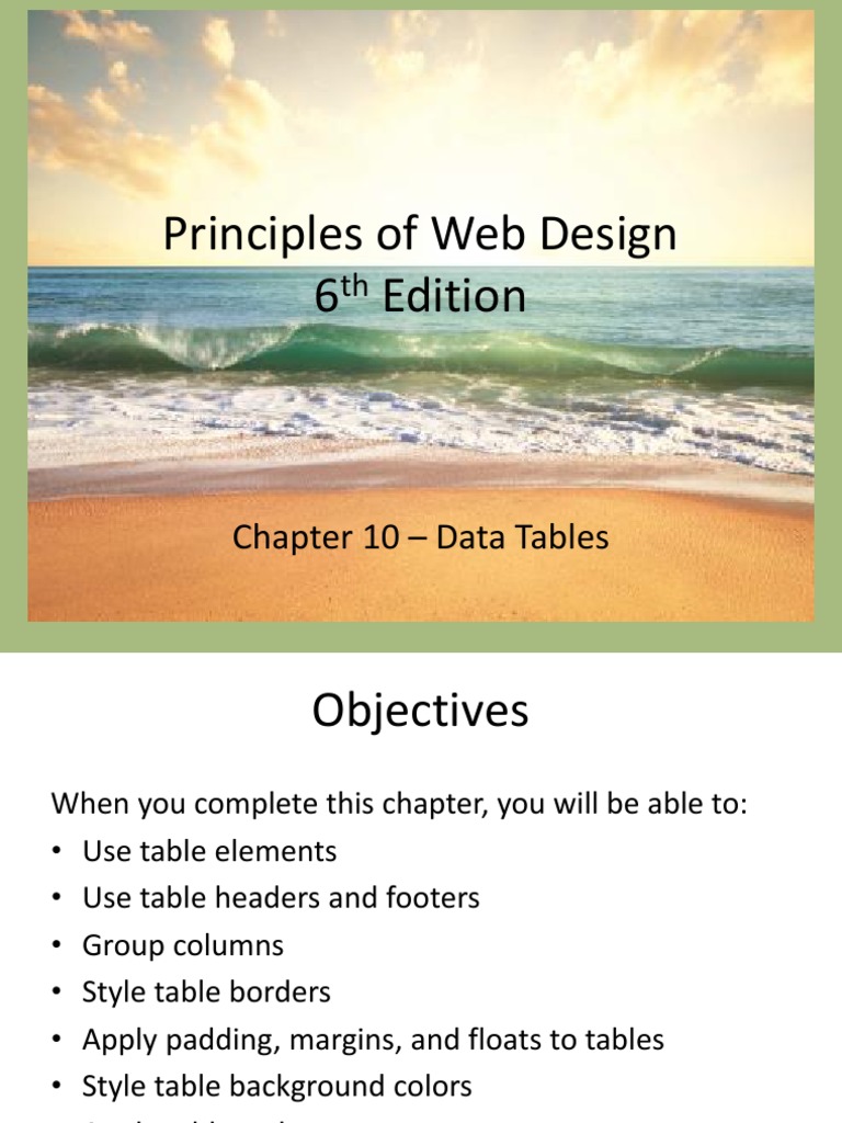 Principles of Web Design 6 Edition: Chapter 10 - Data Tables | Download ...