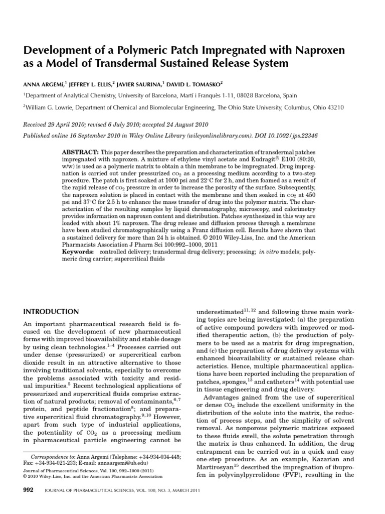 Naproxen Patch Transdermal | PDF | Supercritical Fluid | Polymers