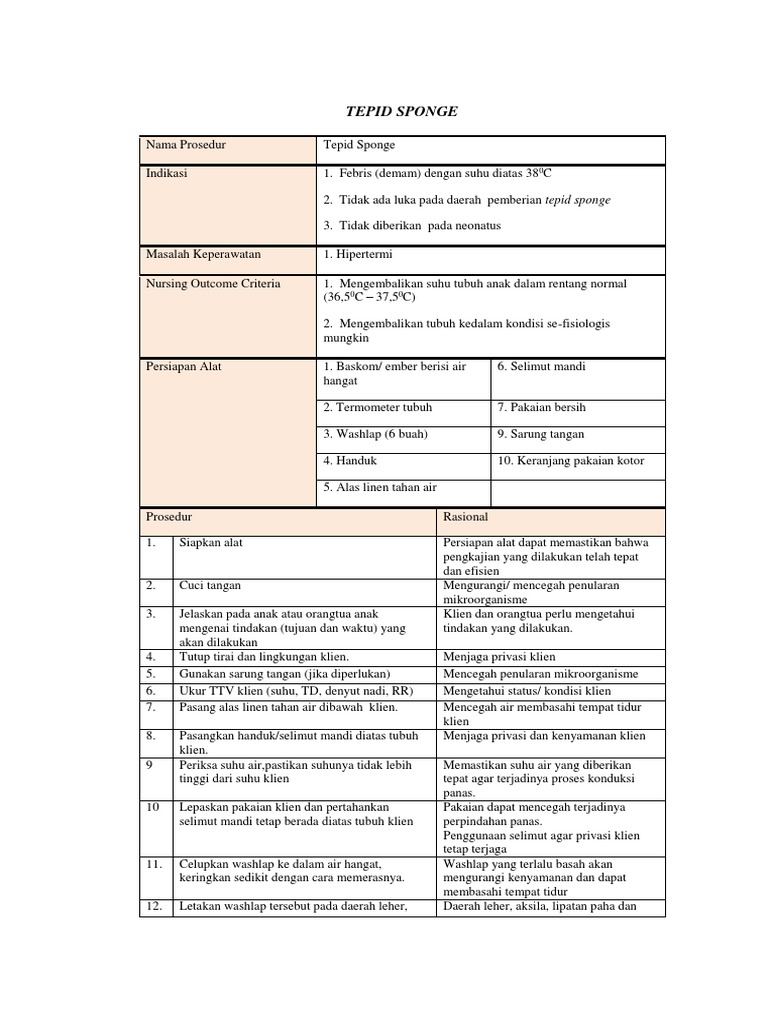Prosedur Tepid Sponge untuk Demam | PDF | Kesehatan Holistik