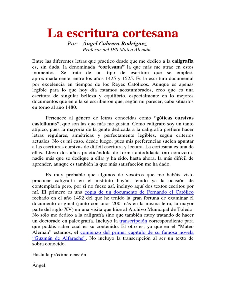 La Escritura Cortesana PDF | PDF | Arte | Clásicos