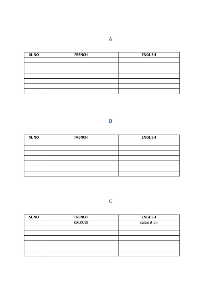 SL No French English: Calculs Calculation | PDF