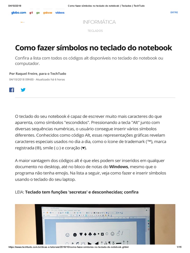 Como Fazer Símbolos No Teclado Do Notebook - Teclados - TechTudo | PDF ...