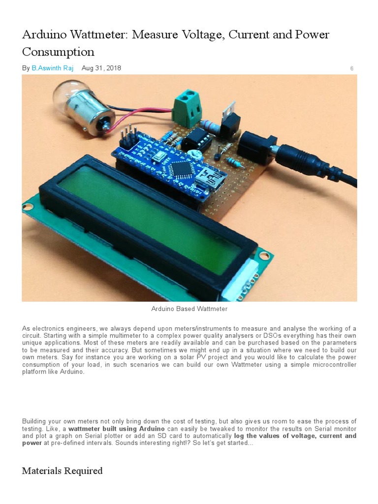 Arduino Wattmeter - Measure Voltage, Current and Power Consumption | PDF | Analogue Electronics ...