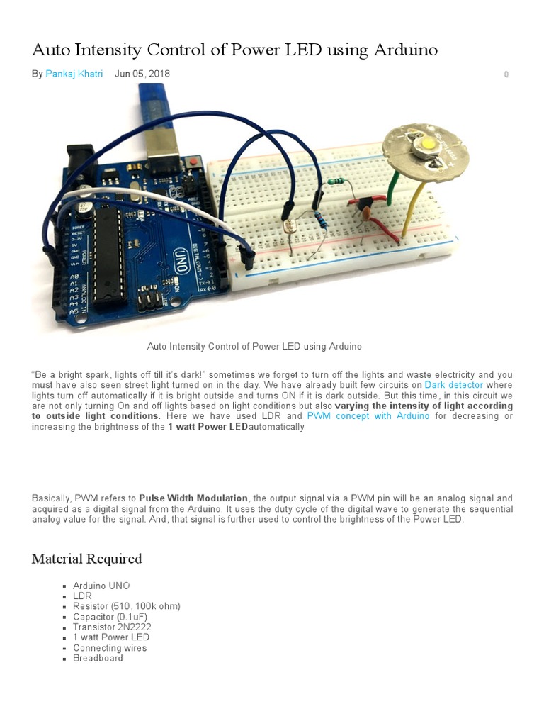 Auto Intensity Control of Power LED Using Arduino | PDF | Arduino | Analogue Electronics