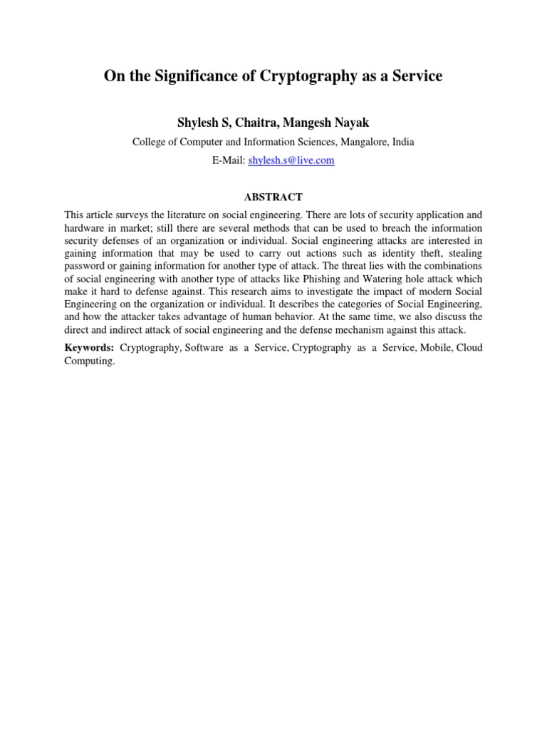 On The Significance of Cryptography As A Service: Shylesh S, Chaitra ...