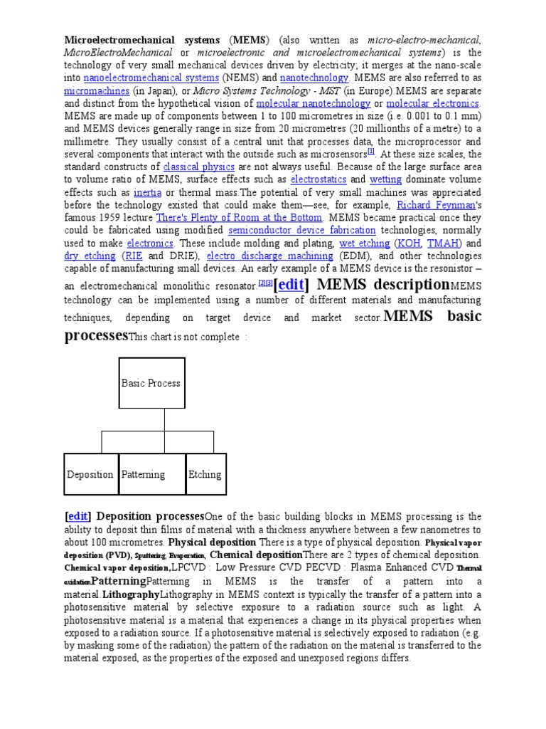 MEMS Description MEMS Basic Processes | PDF | Microelectromechanical ...