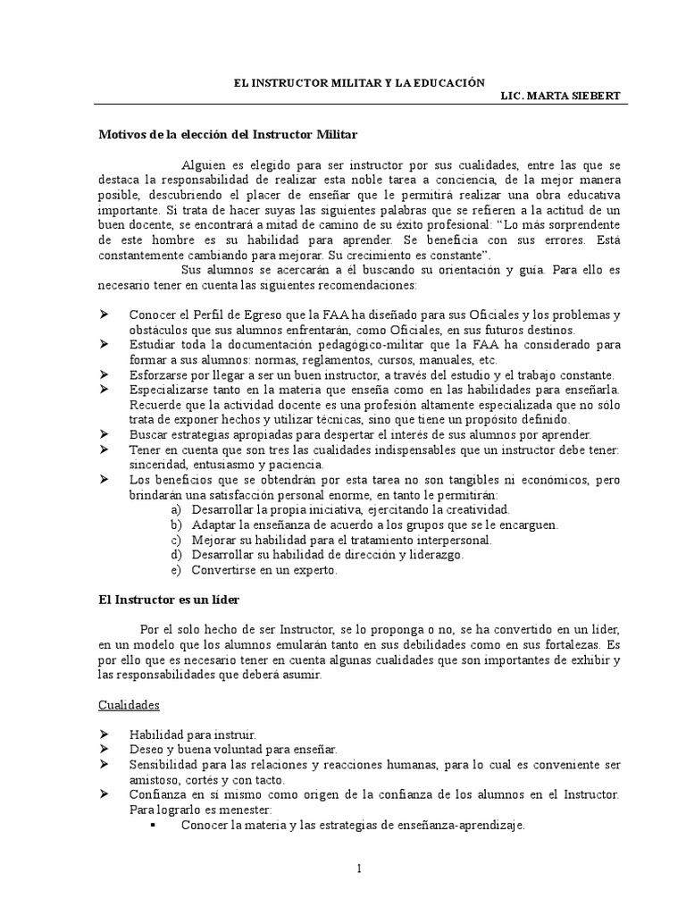 El Rol Del Instructor Militar | PDF | Aprendizaje | Maestros