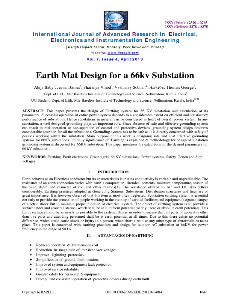 Earth Mat Design For A 66kv Substation | PDF | Electrical Substation ...
