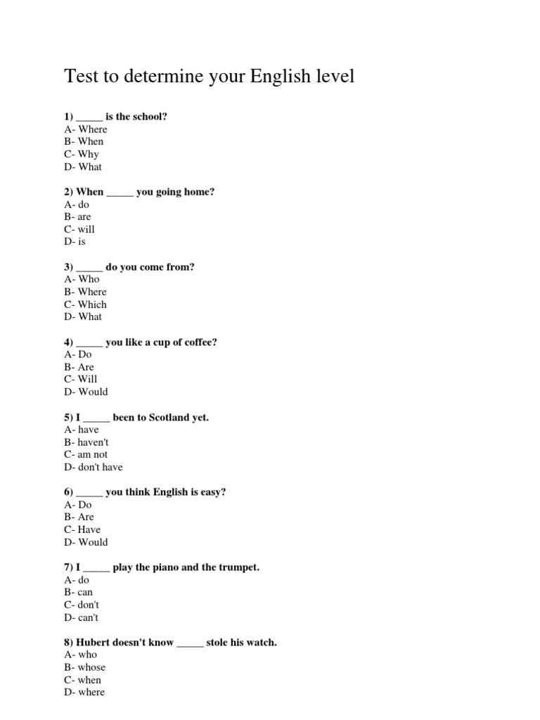 Test To Determine Your English Level | PDF
