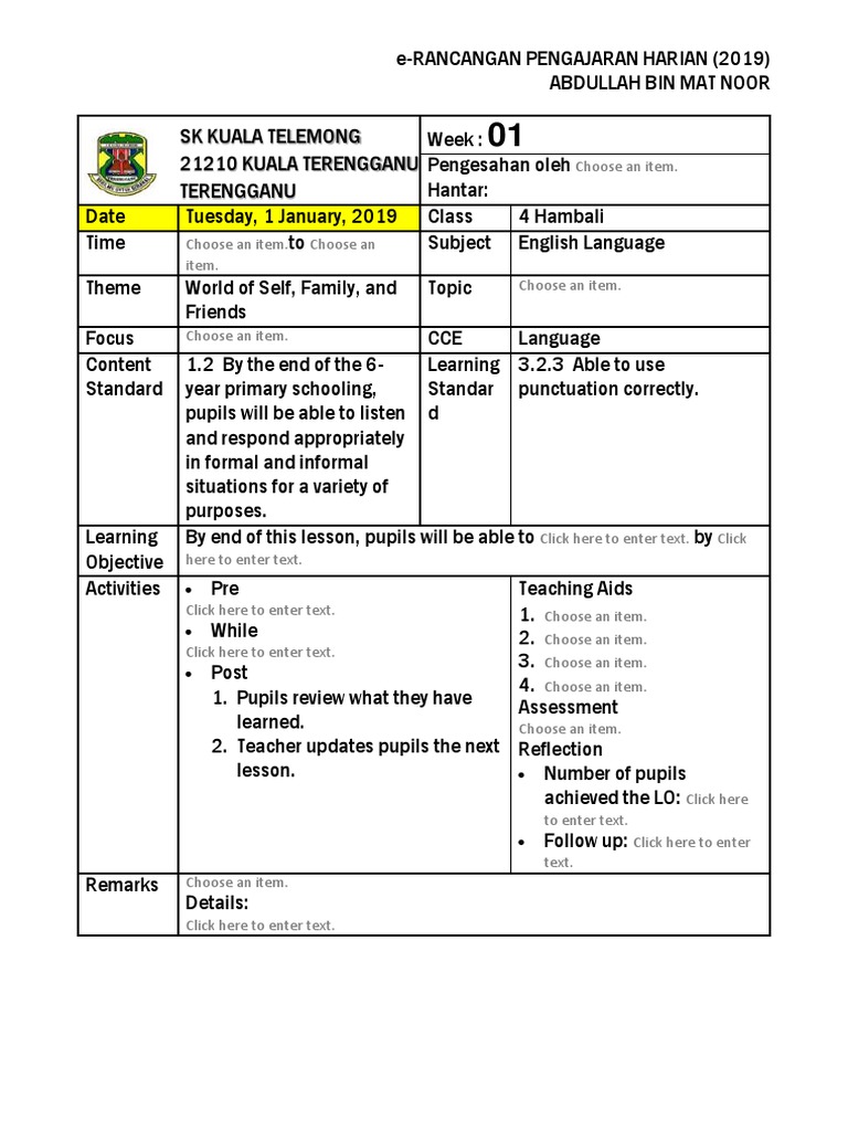 Template Erph English Year 4 | PDF