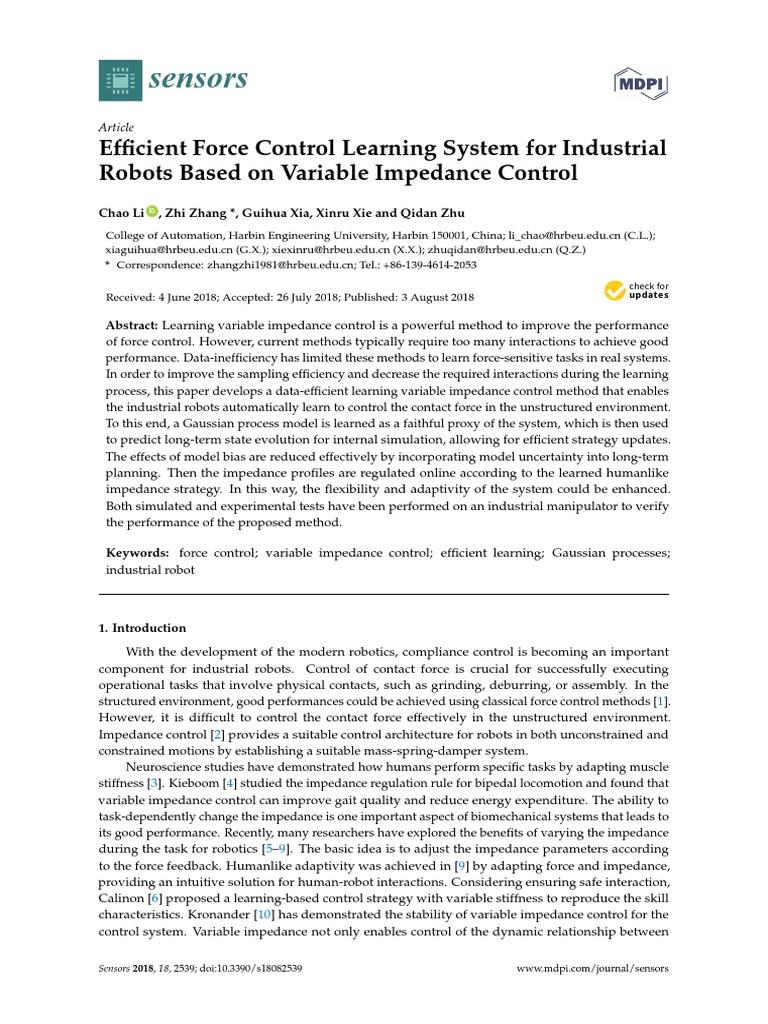 Sensors: Efficient Force Control Learning System For Industrial Robots Based On Variable ...