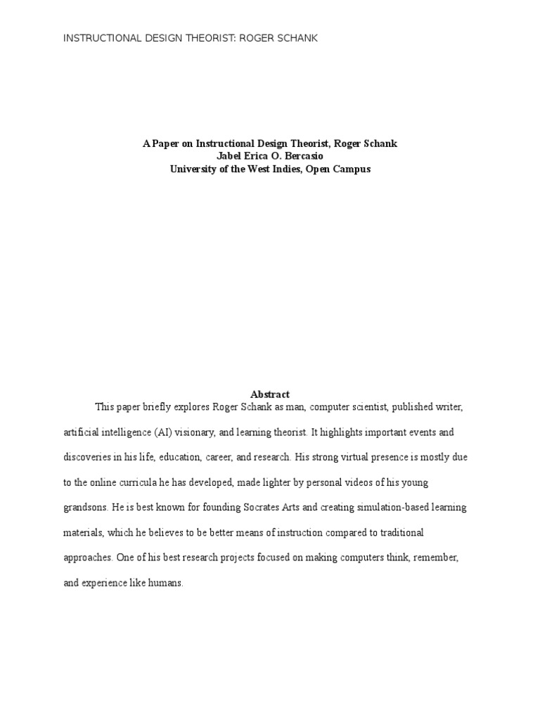 Roger Schank: AI and Learning Theorist | PDF | Instructional Design ...