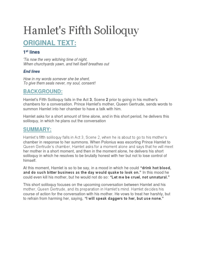 Hamlet S 5th Soliloquy Analysis Pdf