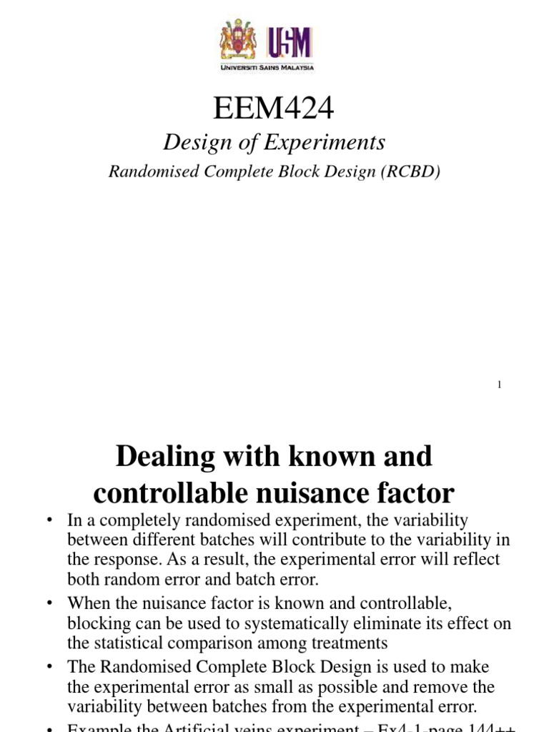 Design of Experiments: Randomised Complete Block Design (RCBD) | PDF