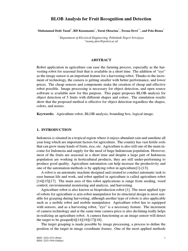 BLOB Analysis For Fruit Recognition and Detection | PDF | Image Segmentation | Computer Vision