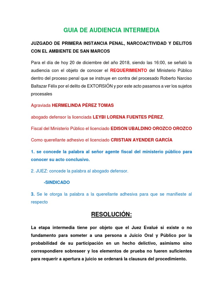 Guia de Audiencia Intermedia | PDF | Procedimiento Criminal | Ley procesal