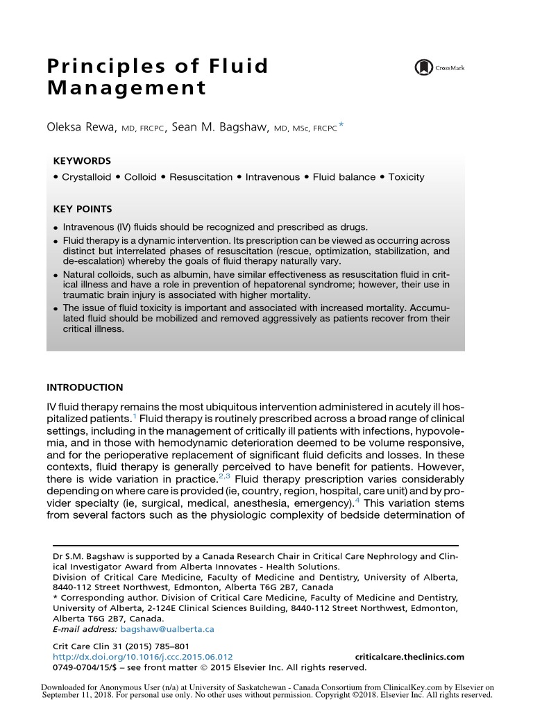 Principles of Fluid Management | Download Free PDF | Sepsis | Shock ...