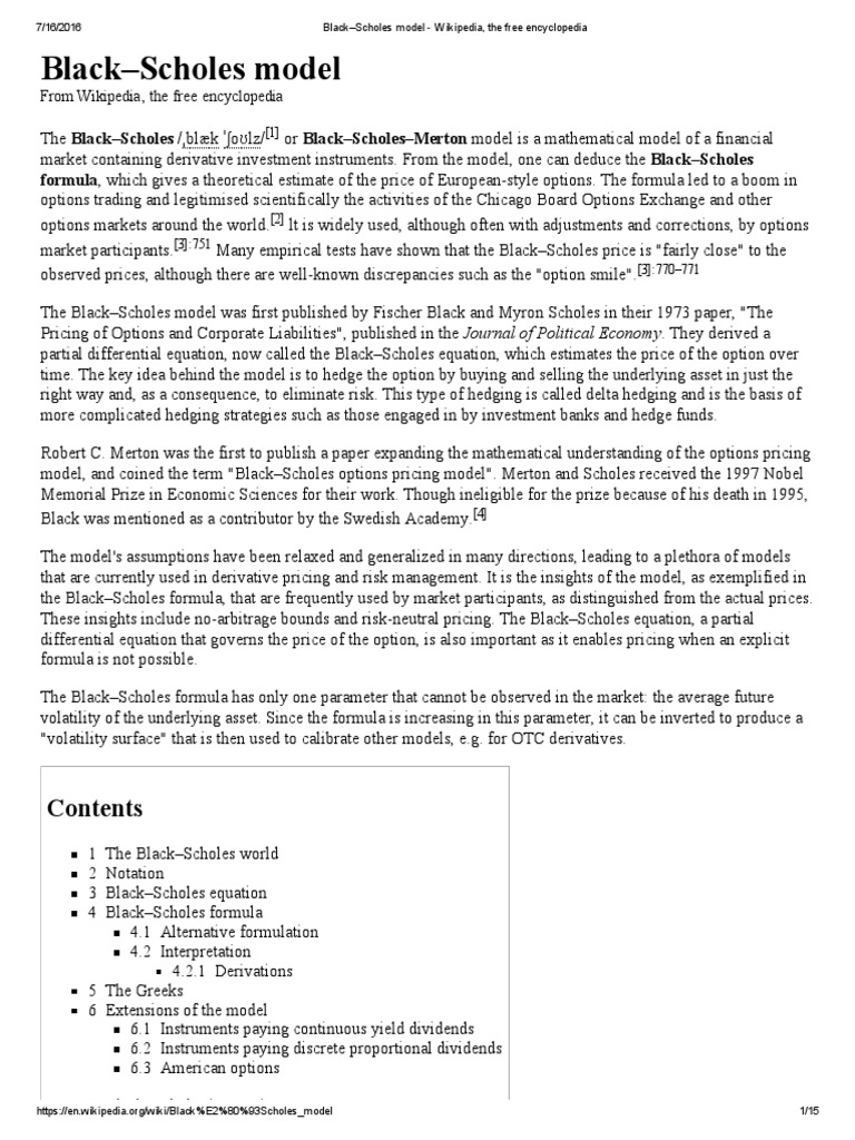 Black-Scholes Model - Wikipedia, The Free Encyclopedia PDF | PDF ...