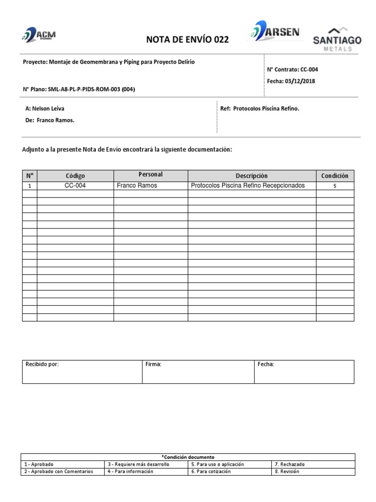 Nota de Envio 022 | PDF