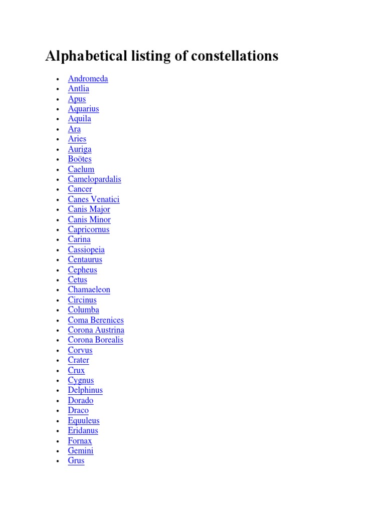 Alphabetical Listing of Constellations | PDF