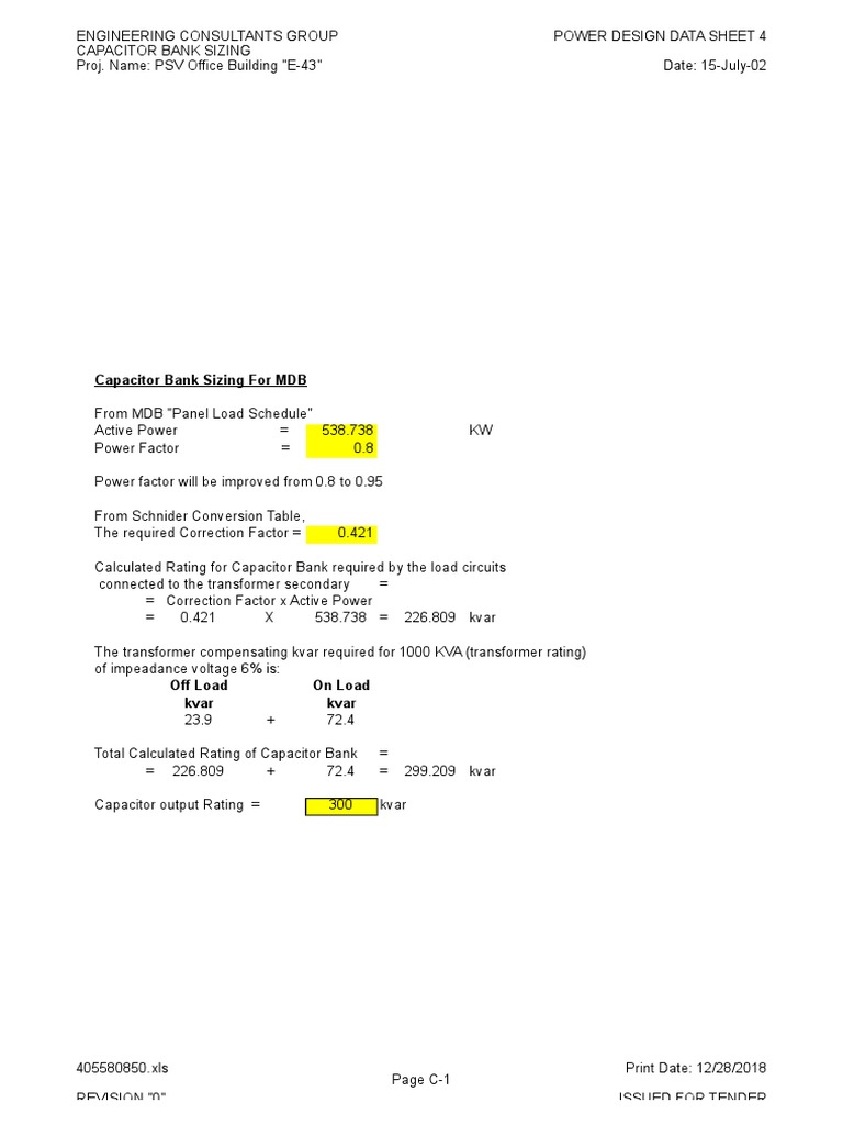 Capacitor Bank Sizing For MDB | PDF