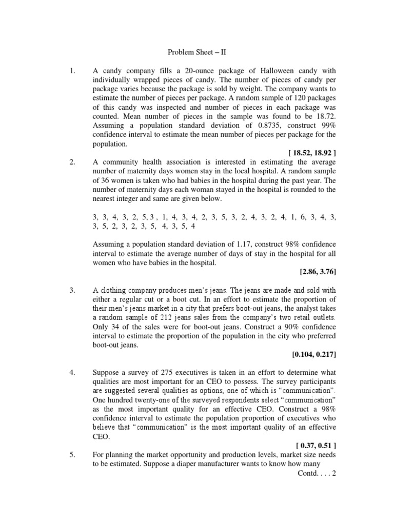 Problem Sheet II - Confidence Interval, Sample Size | PDF | Confidence ...