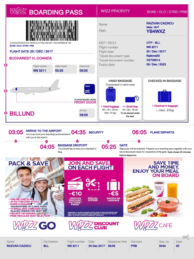 Wizz Air Boarding Pass for Flight W6 3211 | PDF | Baggage | Domestic ...