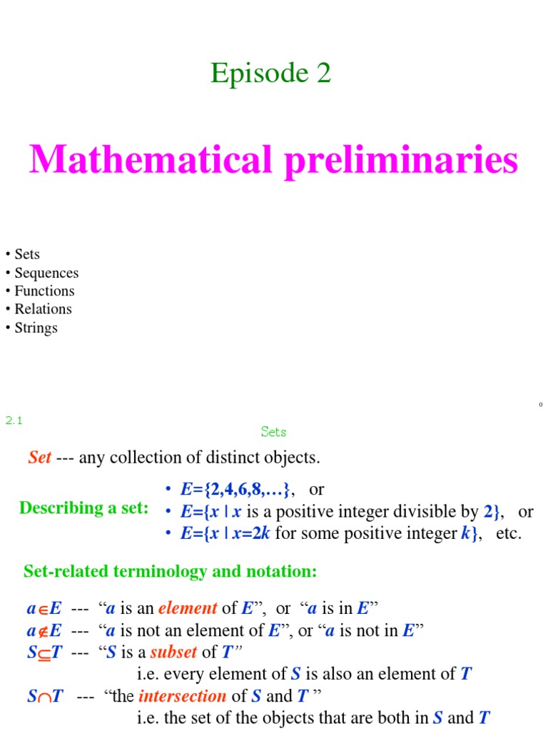 Episode 2: Mathematical Preliminaries | PDF | Sequence | Set (Mathematics)